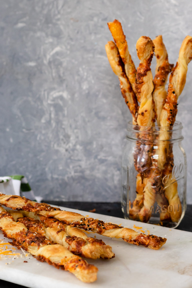 Everything Bagel Puff Pastry Cheese Straws - Goodie Godmother